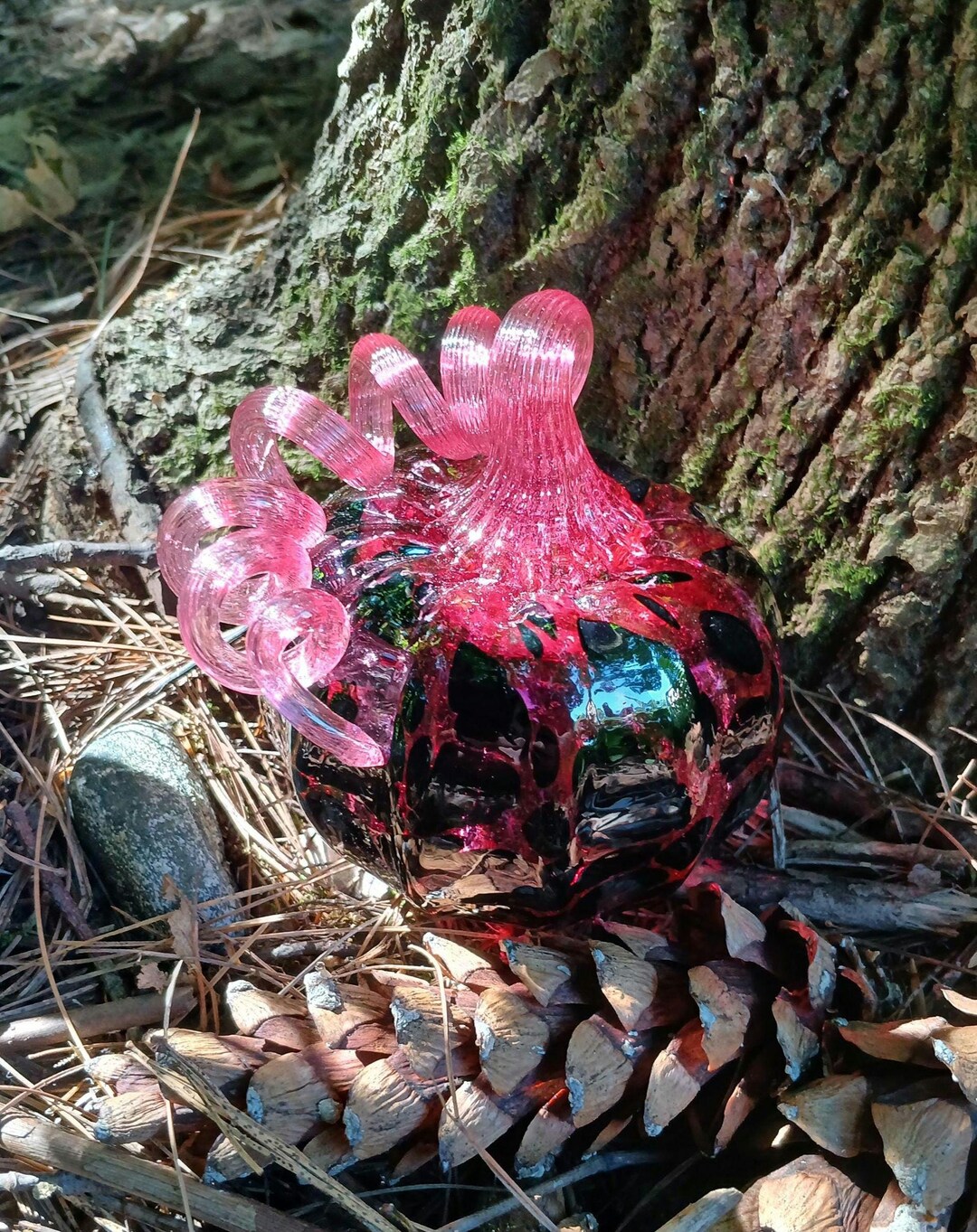 Handblown Glass Pumpkin Mini Dark Pink and Black - Etsy