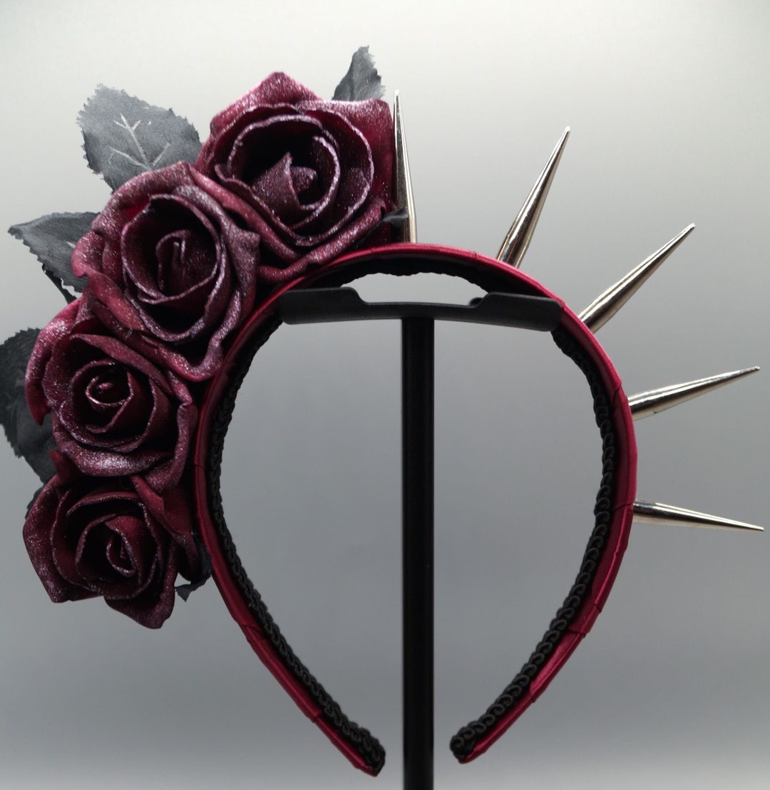 Mazikeen - Deep Red Rose and Spike Headband | Rose Spiked Headband ...