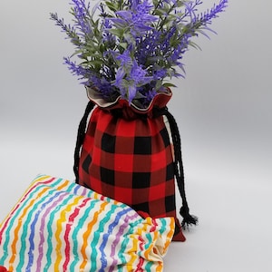 Reusable Drawstring Bag | Gingham and Color Line Bag | 2-layer Toy Bag ...
