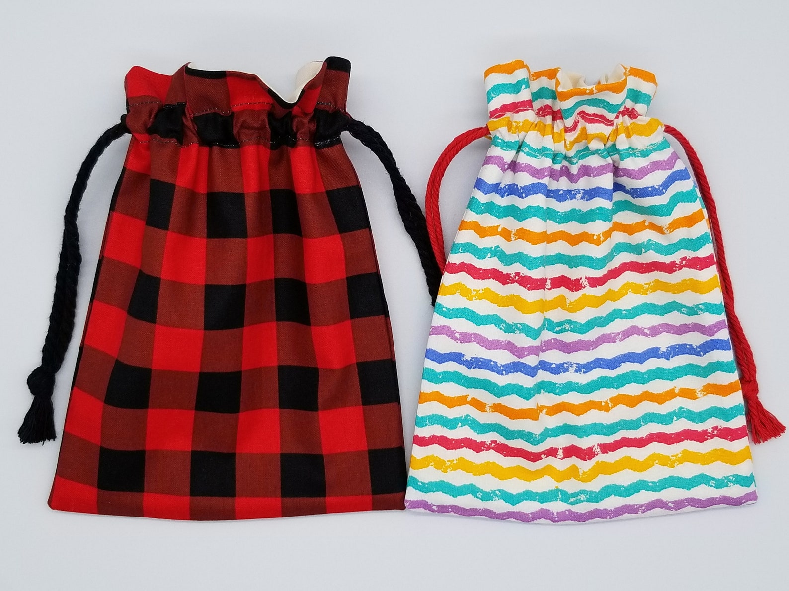 Reusable Drawstring Bag Gingham and Color Line Bag 2-layer - Etsy