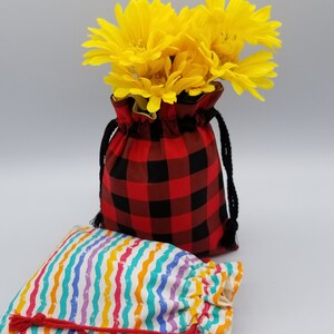 Reusable Drawstring Bag | Gingham and Color Line Bag | 2-layer Toy Bag ...