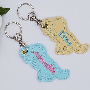 Personalized Animal Keychain, Kids Dino Name Tag, Custom Embroidery ...