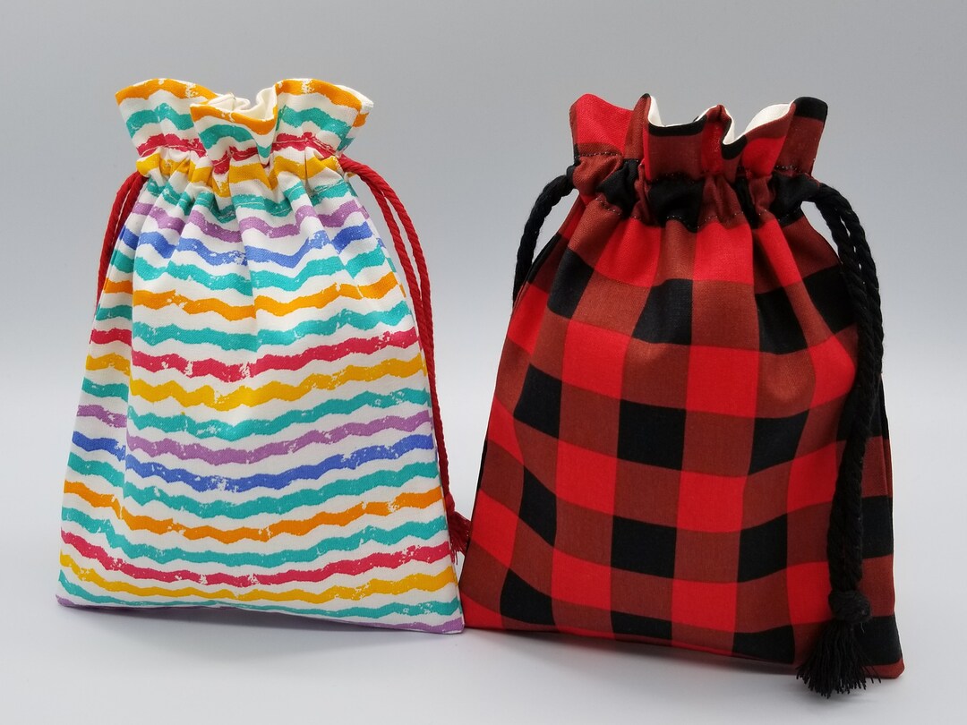 Reusable Drawstring Bag | Gingham and Color Line Bag | 2-layer Toy Bag ...