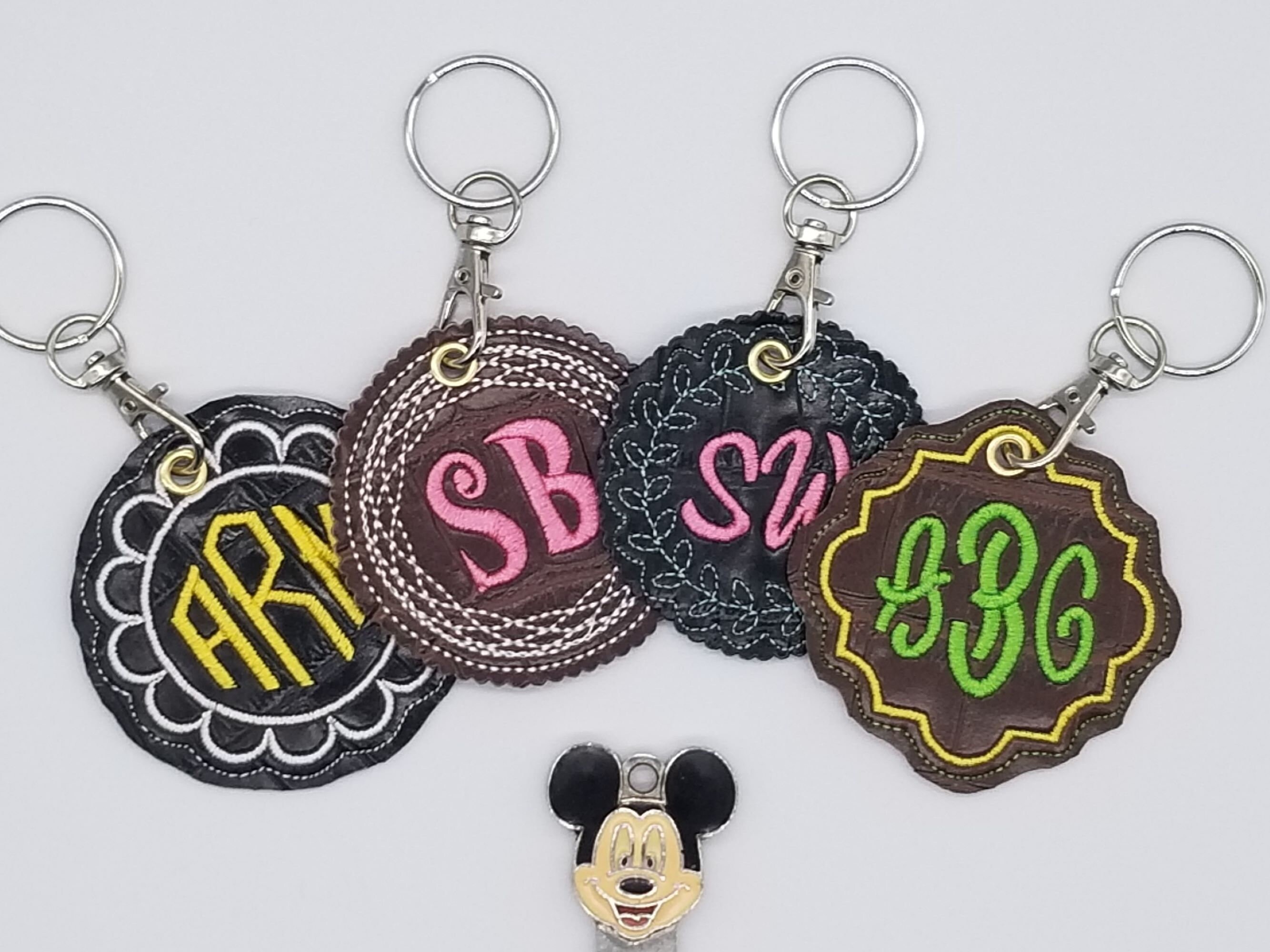 Personalized Leather Keychain Circle Embroidery Named Tag | Etsy