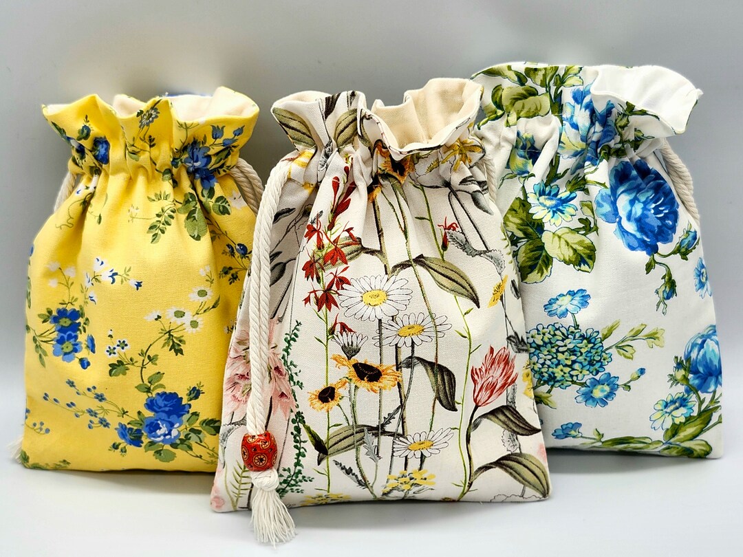 Floral Cotton Drawstring Gift Bag: Reusable Travel Bag, Jewelry, Toy ...