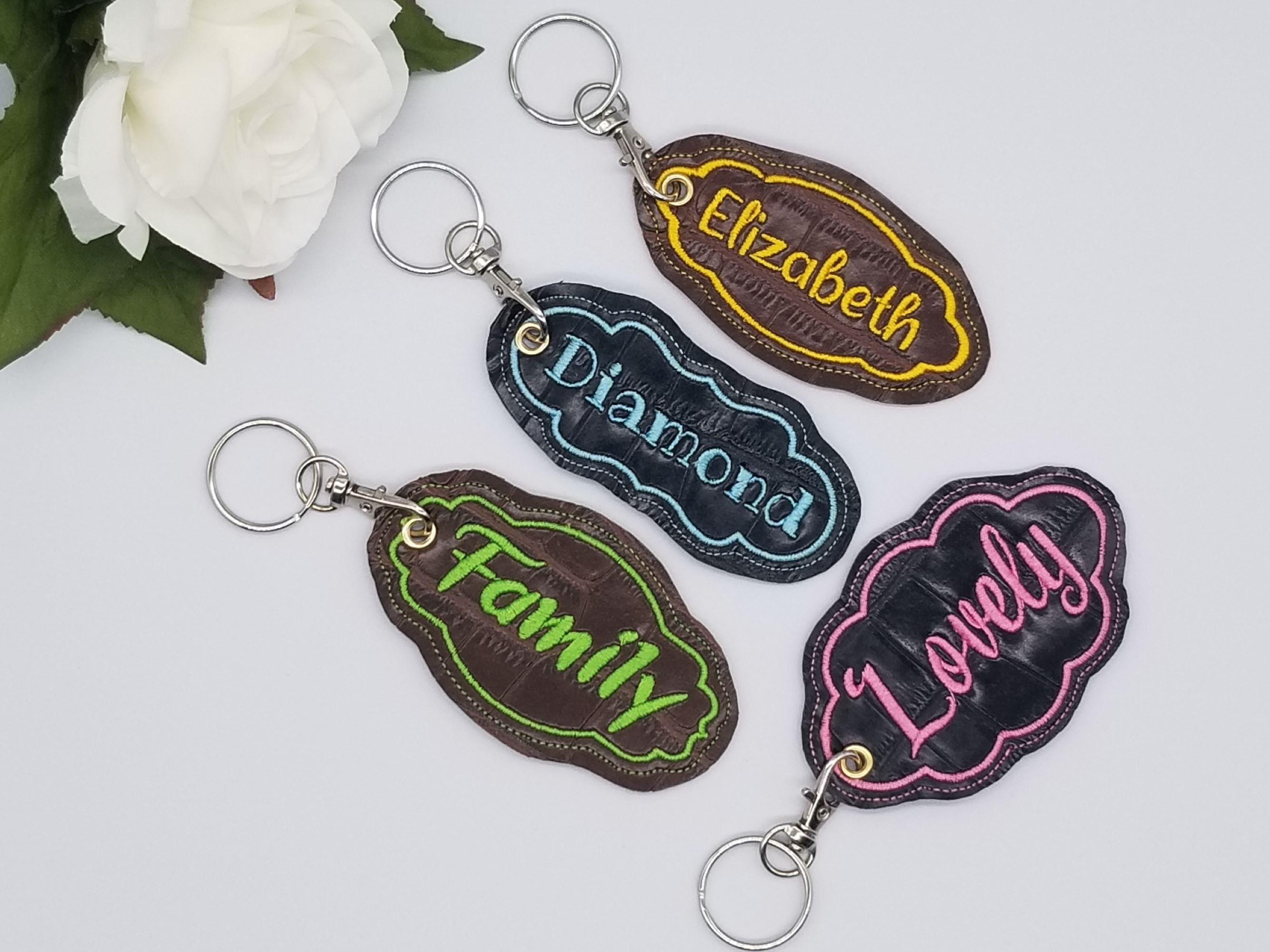 Personalized Leather Keychain Embroidery Named Tag Custom | Etsy