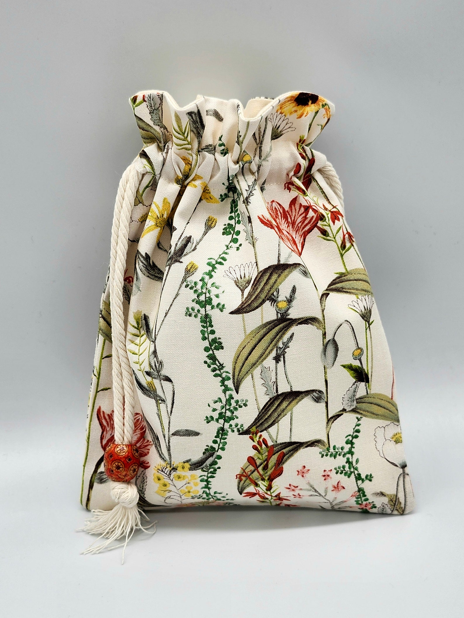 Floral Cotton Drawstring Gift Bag: Reusable Travel Bag, Jewelry, Toy ...