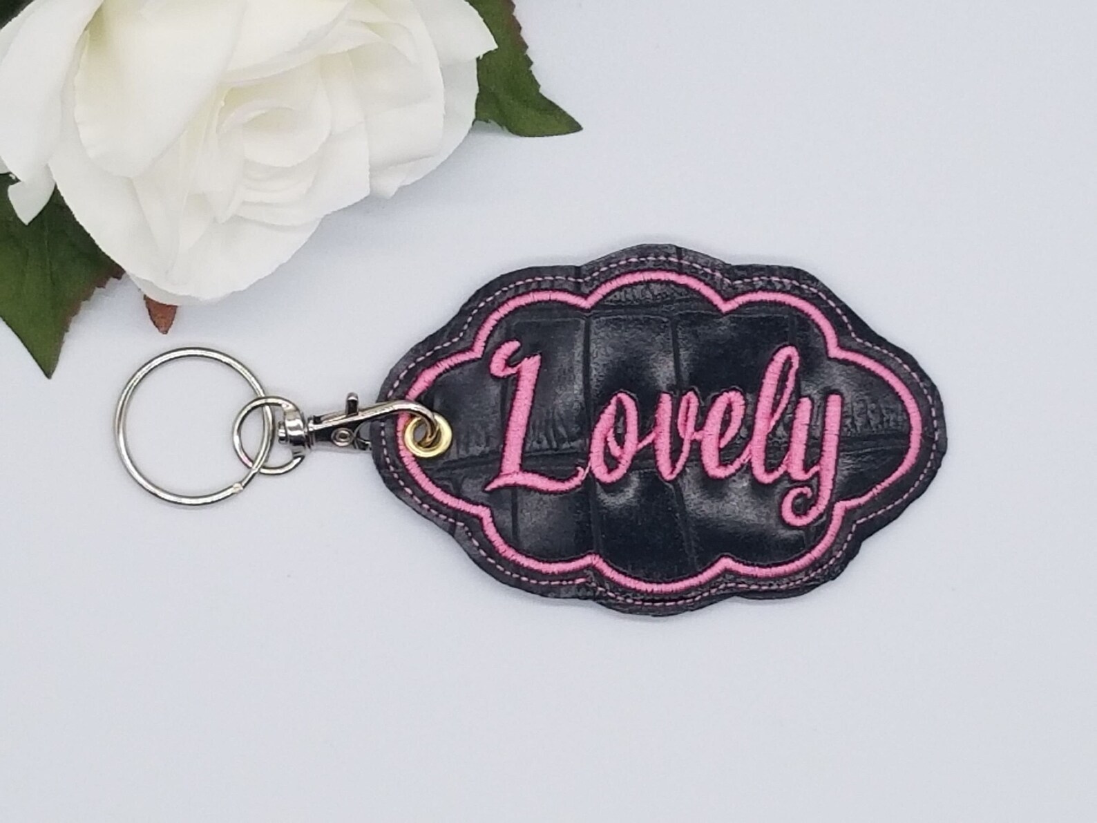 Personalized Leather Keychain Embroidery Named Tag Custom | Etsy