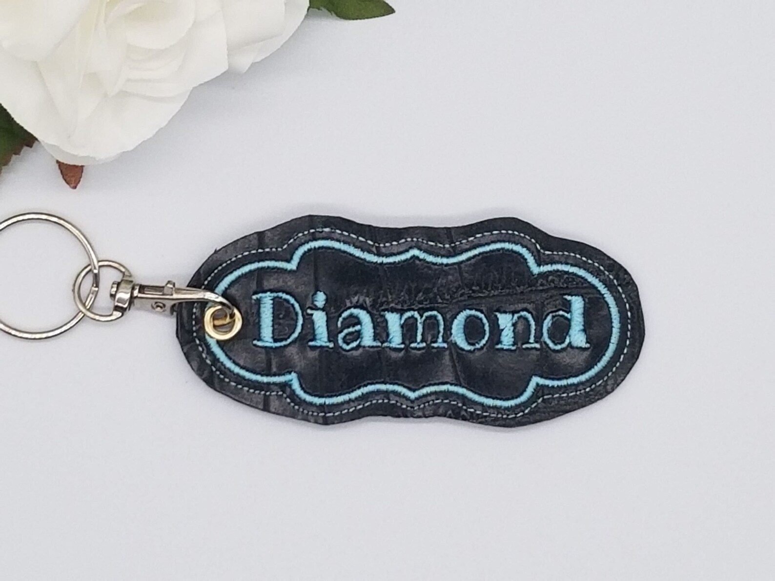 Personalized Leather Keychain Embroidery Named Tag Custom | Etsy
