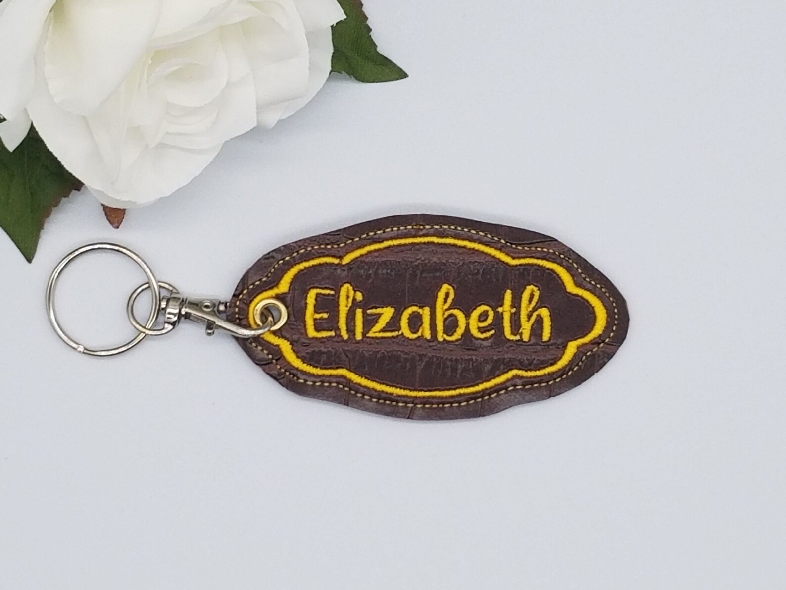 Personalized Leather Keychain Embroidery Named Tag Custom | Etsy