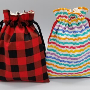 Reusable Drawstring Bag | Gingham and Color Line Bag | 2-layer Toy Bag ...