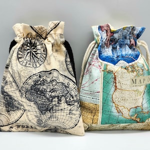 World Map Drawstring Fabric Gift Bag | Map Gift Bag | Toy Bag ...