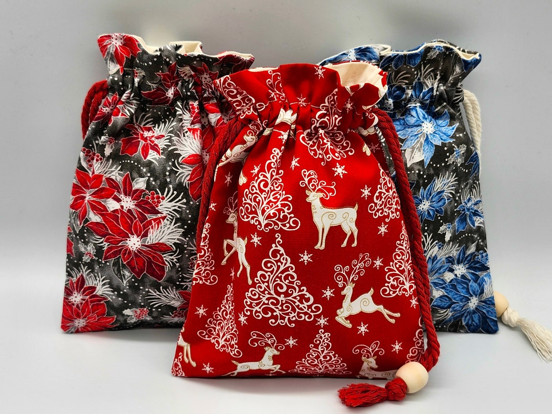 Christmas Cotton Drawstring Gift Bag: Reusable Fabric Toy Bag, Red - Etsy