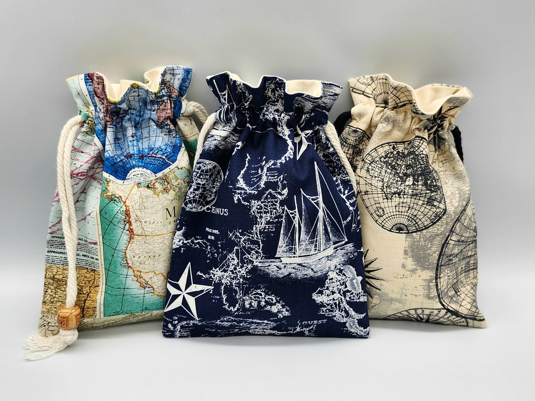World Map Drawstring Fabric Gift Bag | Map Gift Bag | Toy Bag ...