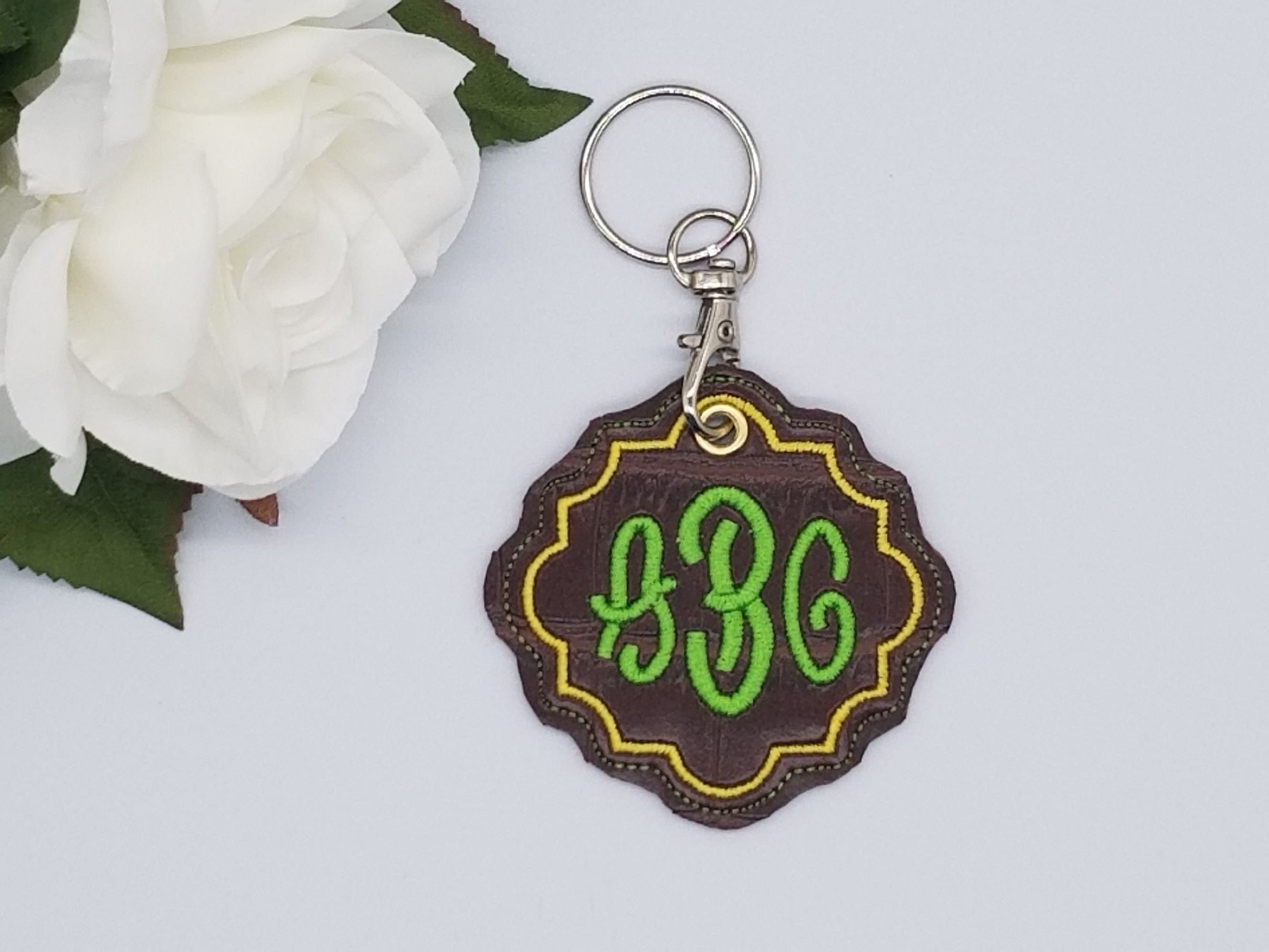 Personalized Leather Keychain Circle Embroidery Named Tag | Etsy