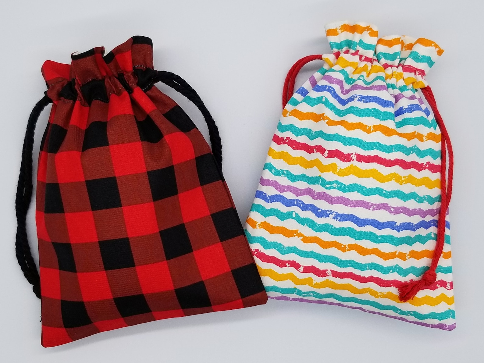 Reusable Drawstring Bag Gingham and Color Line Bag 2-layer | Etsy