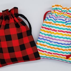 Reusable Drawstring Bag | Gingham and Color Line Bag | 2-layer Toy Bag ...