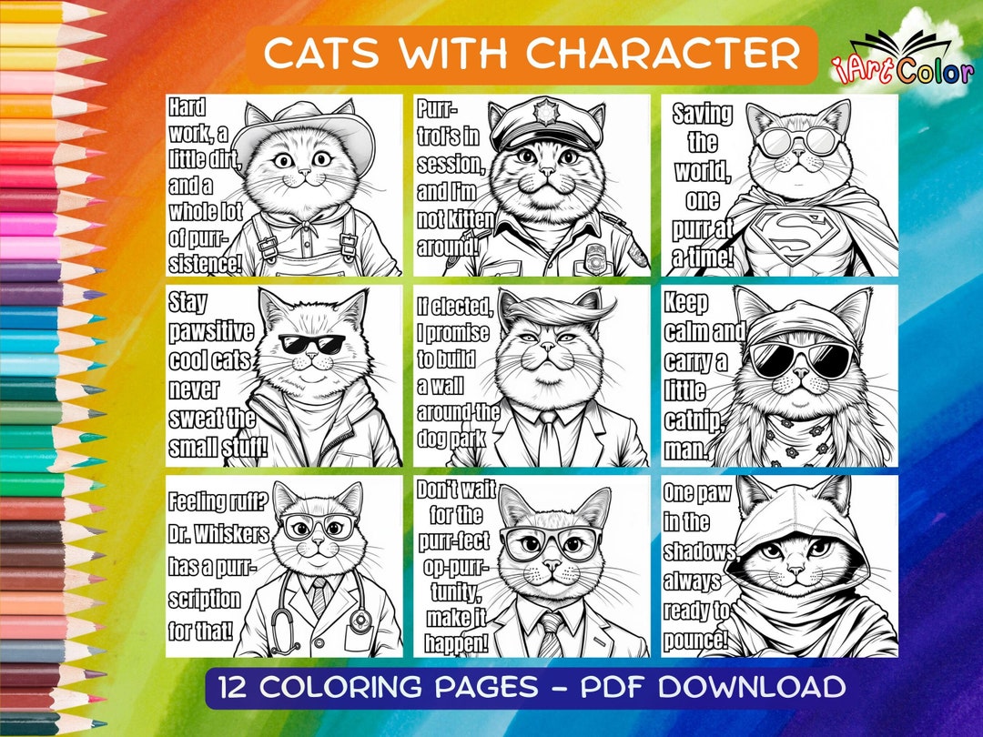 Cats With Character Coloring Book | Trace and Color Cat Color Pages ...