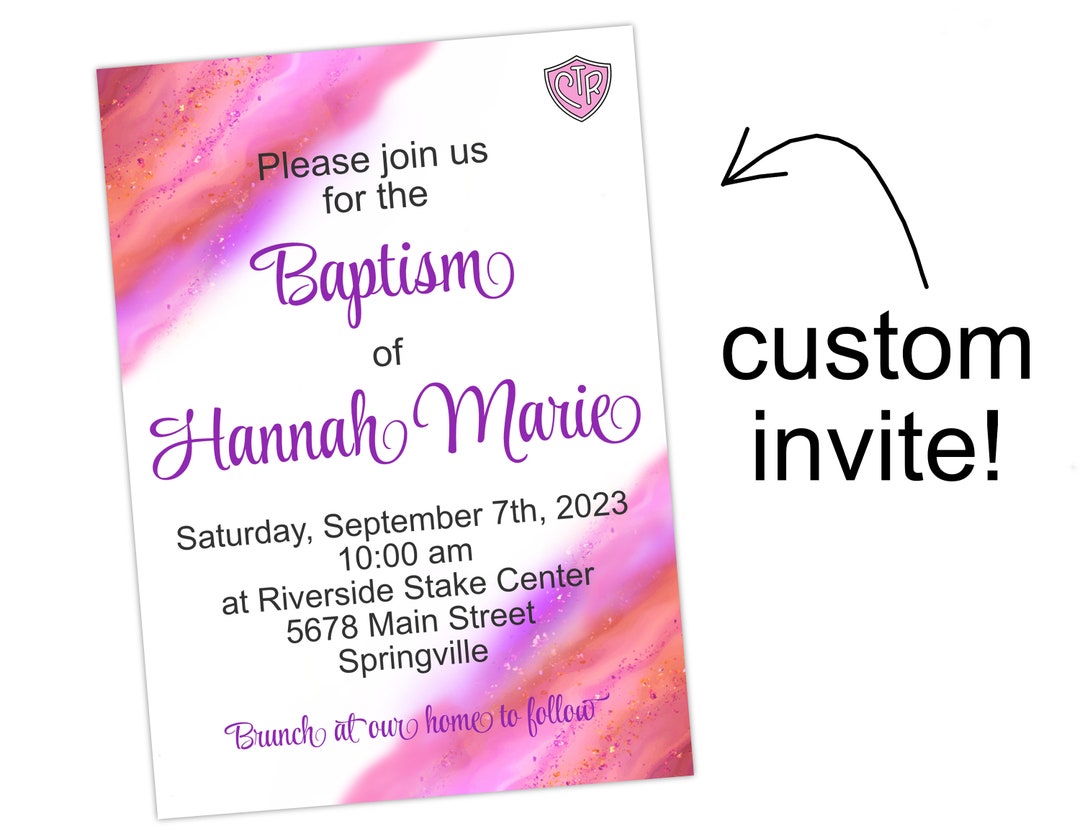 Purple and Pink LDS Baptism Invitation -customizable Digital - Etsy