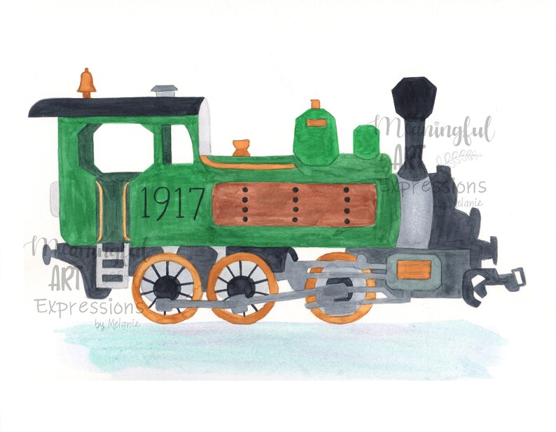 Watercolor Green Locomotive - Digital Download - Etsy