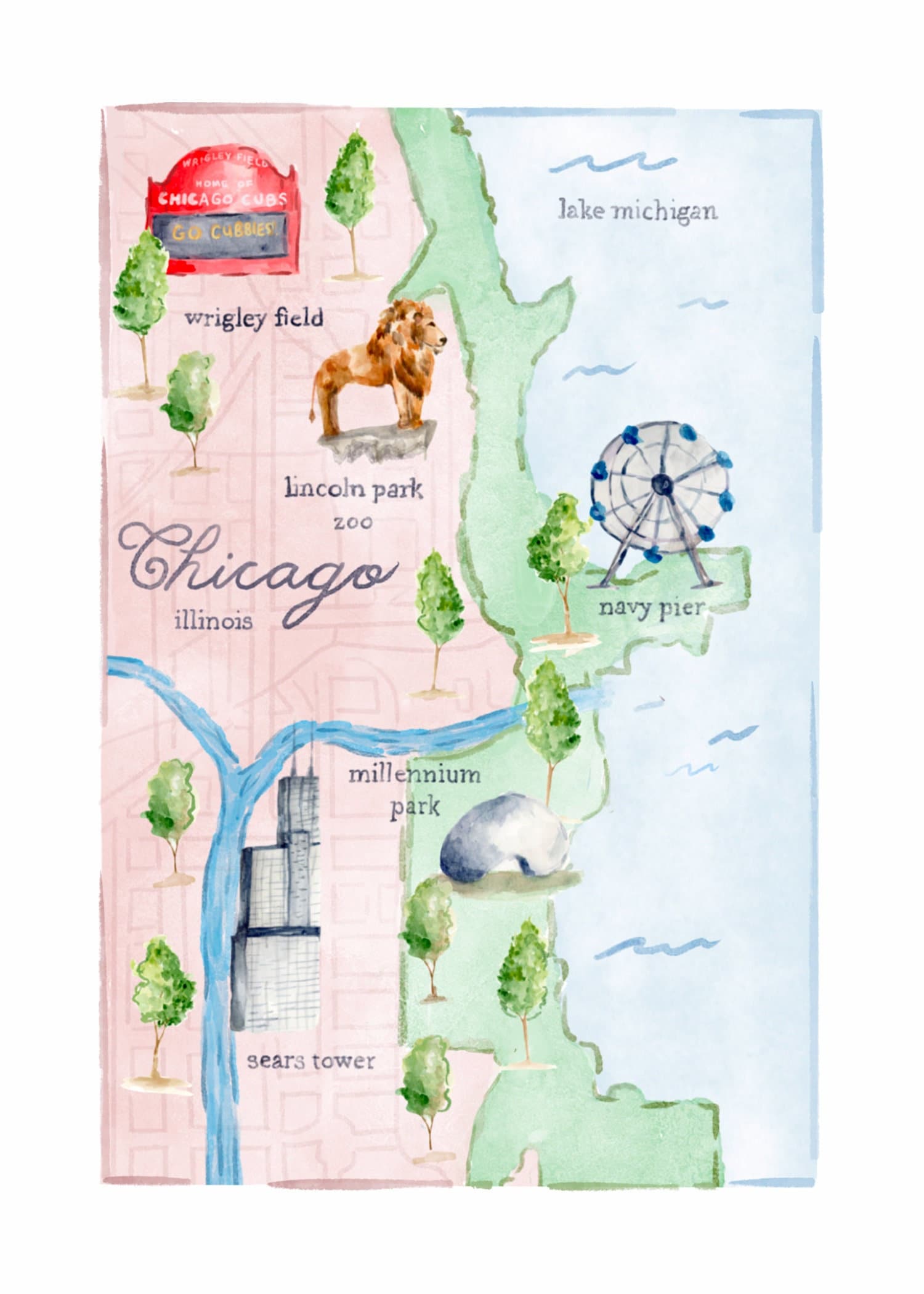 Chicago Watercolor Map (digital Download) - Etsy