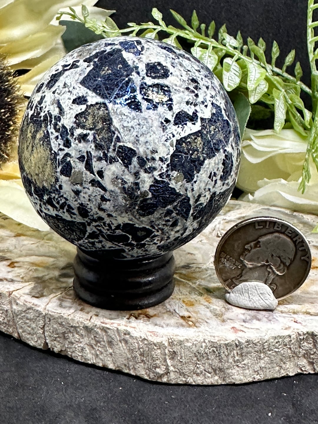Covellite in Quartz W/pyrite 55mm Sphere - Etsy