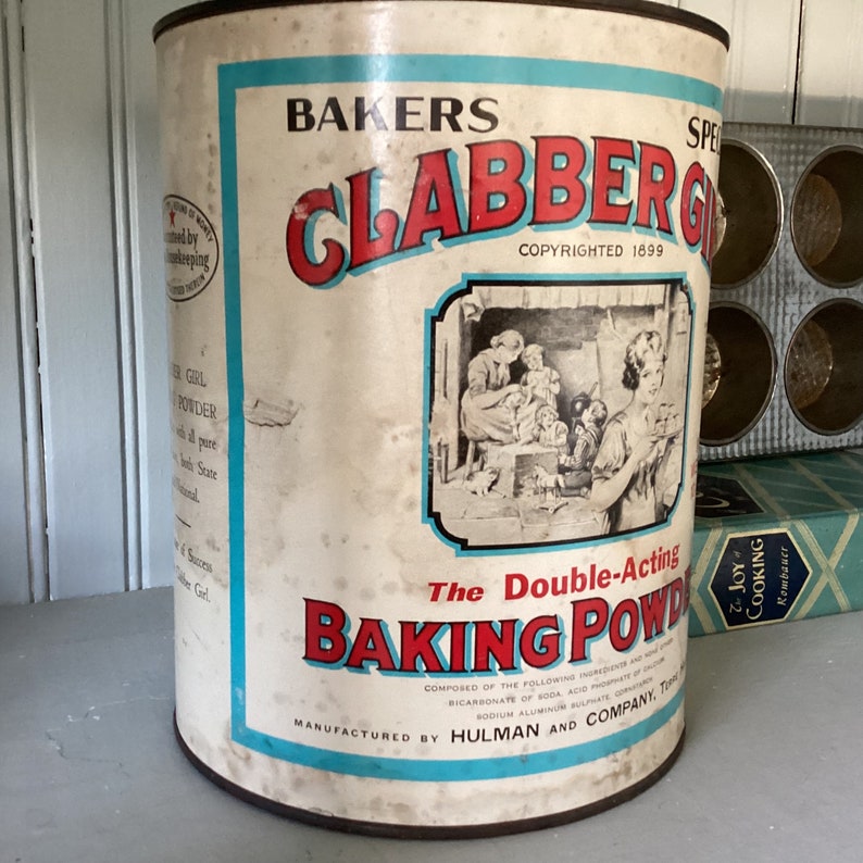 Extra Large Vintage Clabber Girl Baking Powder Tin * Gallon Size 10 ...