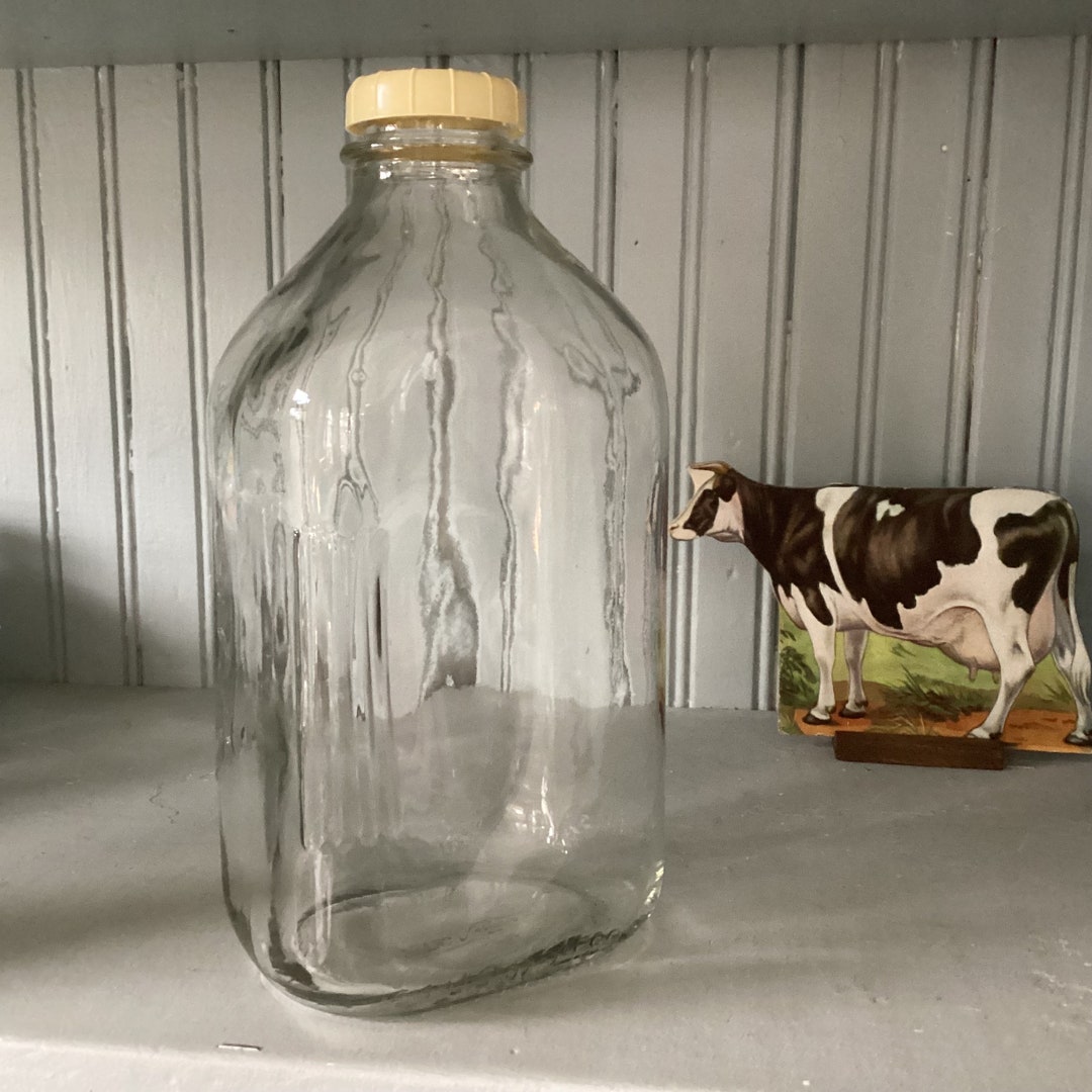 Vintage Stanpac 64 Oz. Clear Glass Milk Bottle With Reuseable Snap on ...