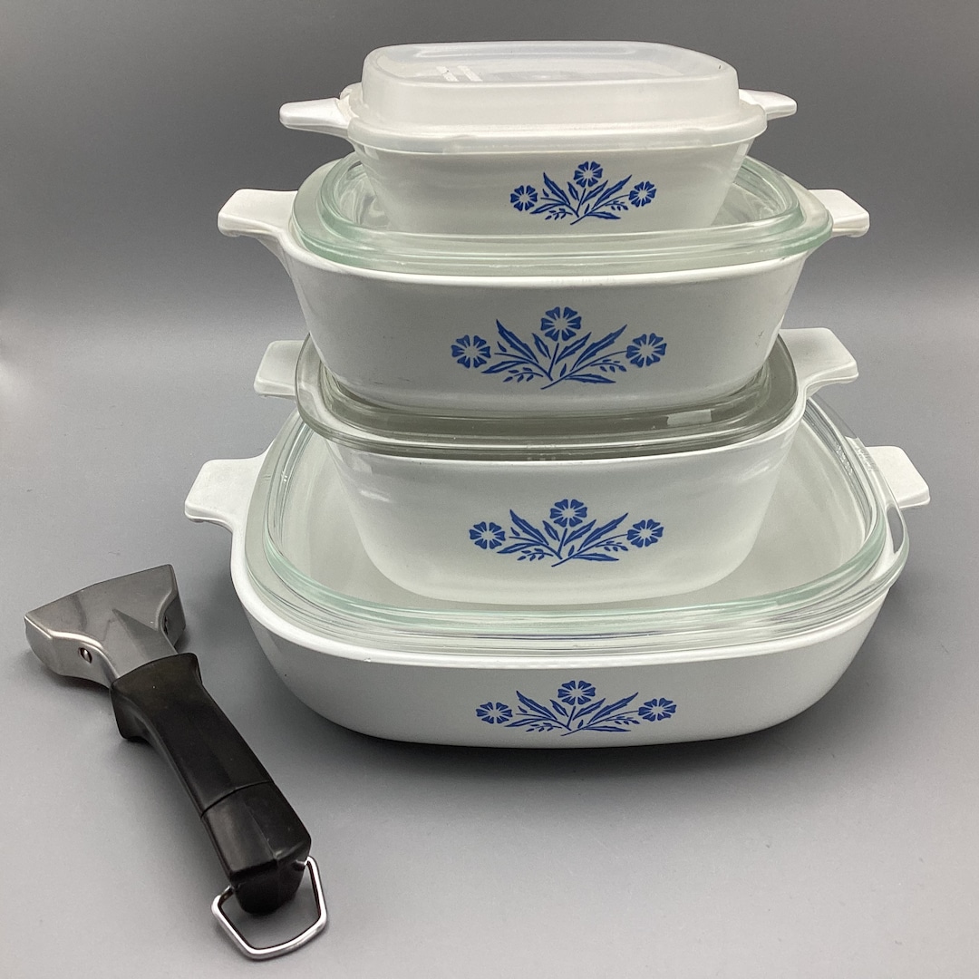 Vintage Corning Ovenware Set With Lids and Removable Handles Cornflower ...