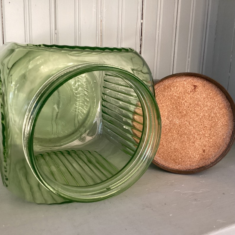 Vintage 1 Gallon Green Depression Glass Canister Ribbed Glass Storage ...