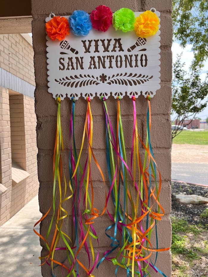VIVA SAN ANTONIO Papel Picado Acrylic Sign. Decorated With Colorful ...