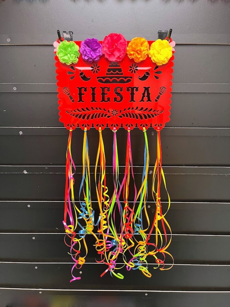 FIESTA Papel Picado Acrylic Sign. Decorated With Colorful Flowers and ...
