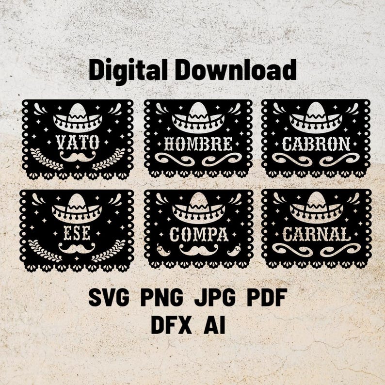 Mexican Slang Papel Picado SVG Bundle – Fiesta Cut Files (digital ...