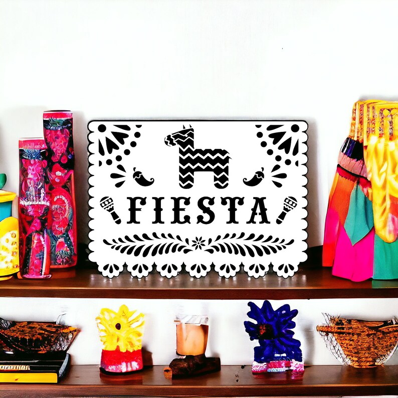 Signo de Fiesta Pinata, SVG Papel Picado, plantilla de bandera mexicana ...