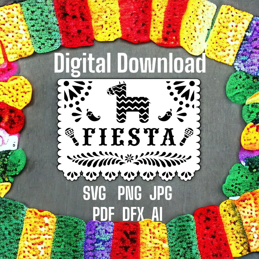 Signo de Fiesta Pinata, SVG Papel Picado, plantilla de bandera mexicana ...