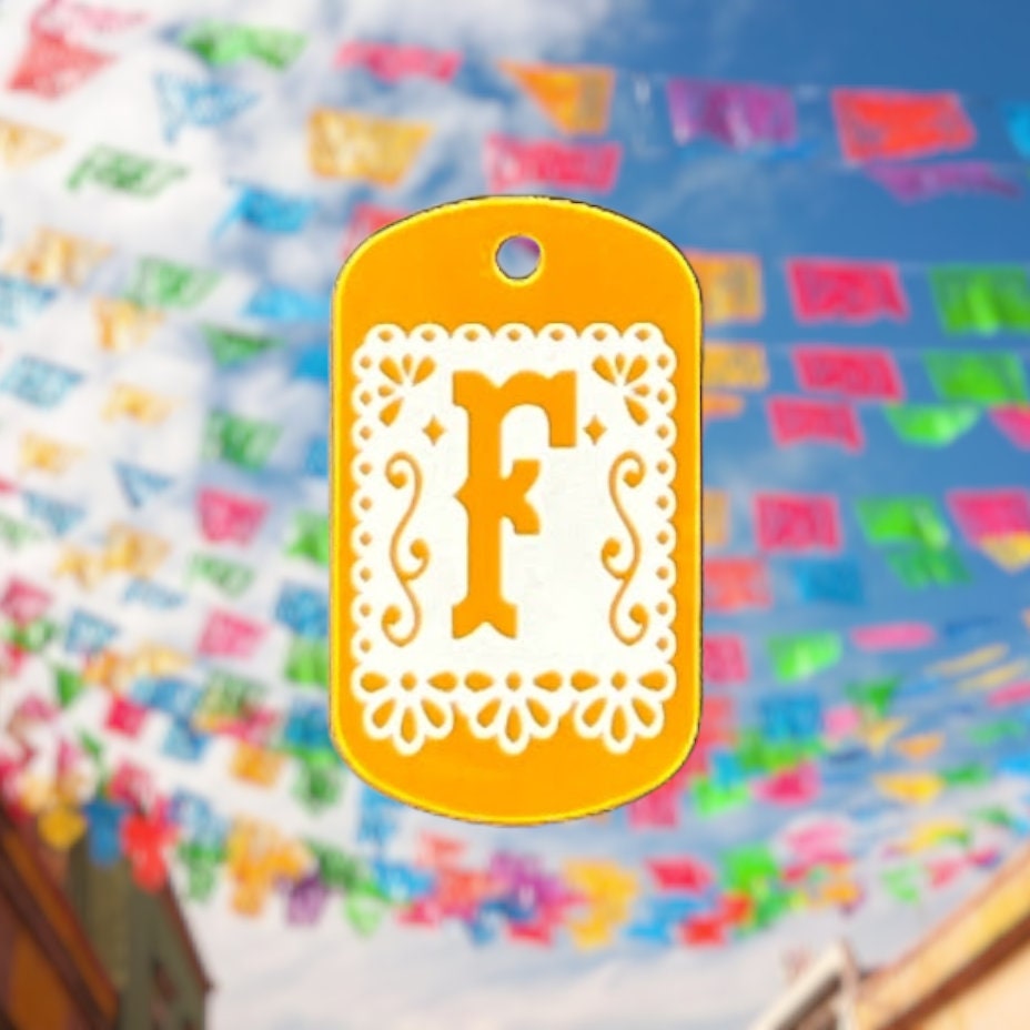 Papel Picado Alphabet Engraved Aluminum Dog Tag. Fiesta Decor. Mexican ...