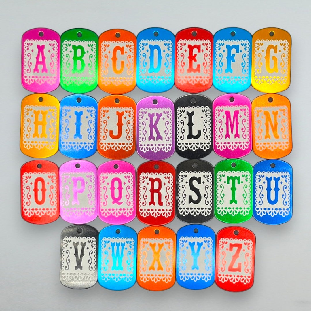 Papel Picado Alphabet Engraved Aluminum Dog Tag. Fiesta Decor. Mexican ...