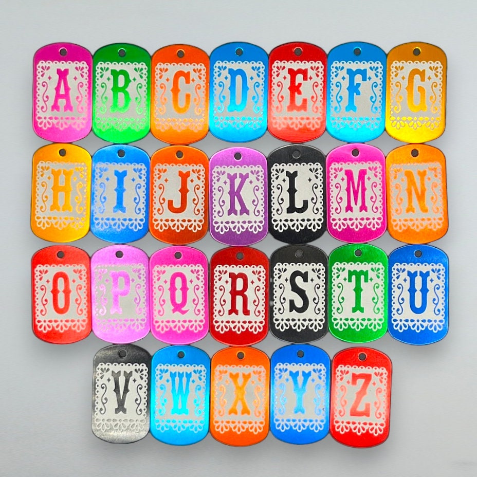 Papel Picado Alphabet Engraved Aluminum Dog Tag. Fiesta Decor. Mexican ...