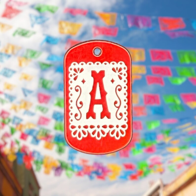 Papel Picado Alphabet Engraved Aluminum Dog Tag. Fiesta Decor. Mexican ...