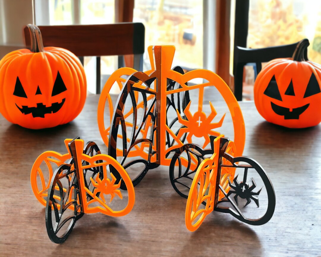 Acrylic Halloween Pumpkin Set With Spider Web, 3D Tabletop Decor - Etsy