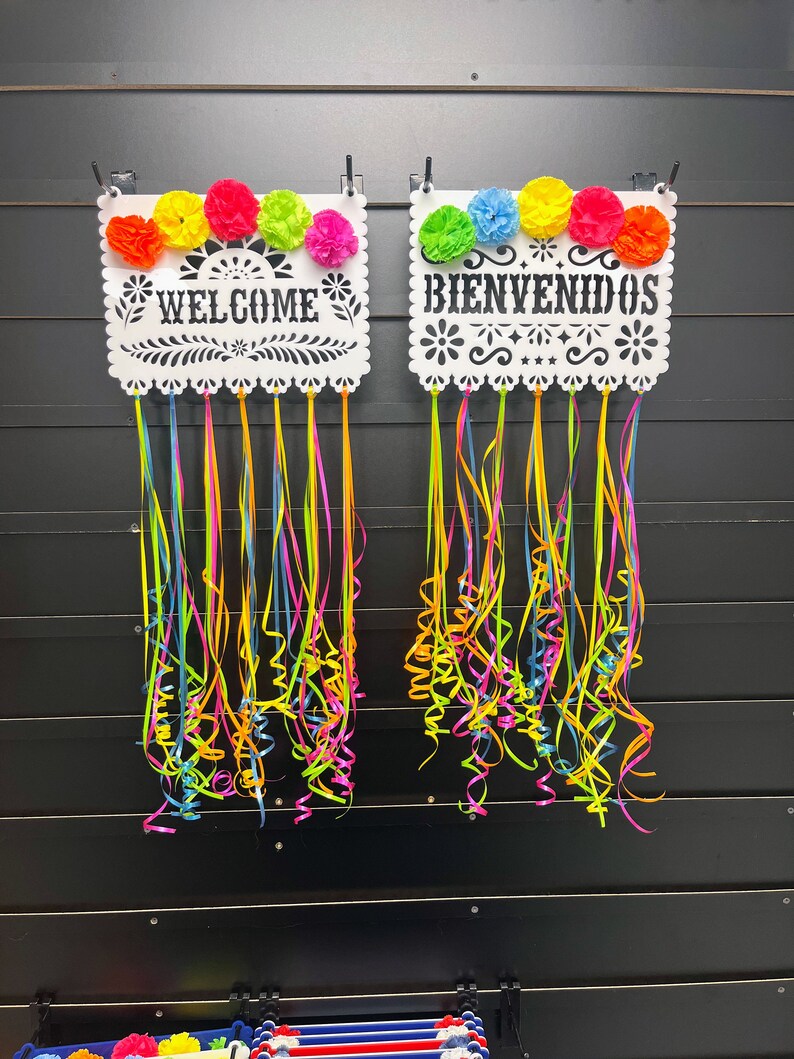 BEINVENIDOS Papel Picado Acrylic Sign. Decorated With Colorful Flowers ...