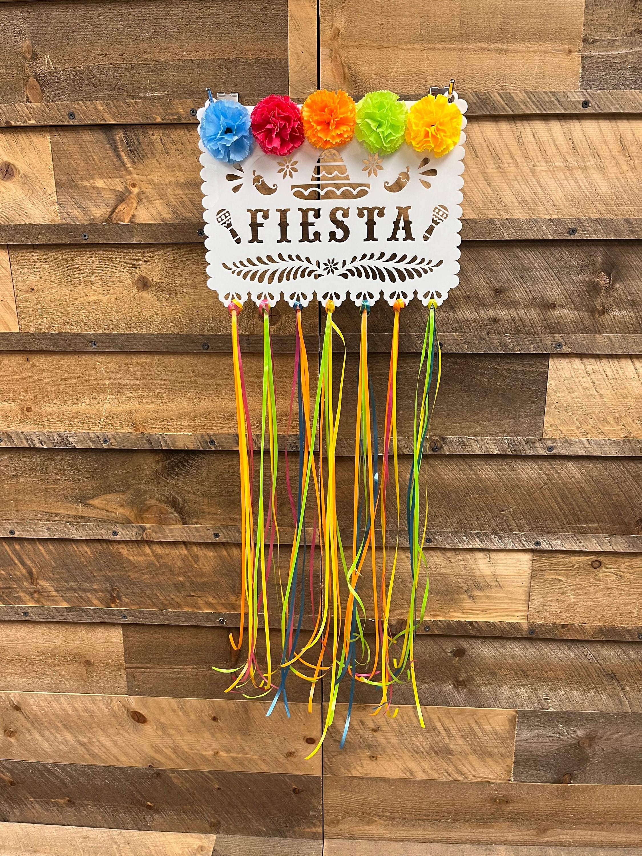 FIESTA Papel Picado Acrylic Sign. Decorated With Colorful Flowers and ...