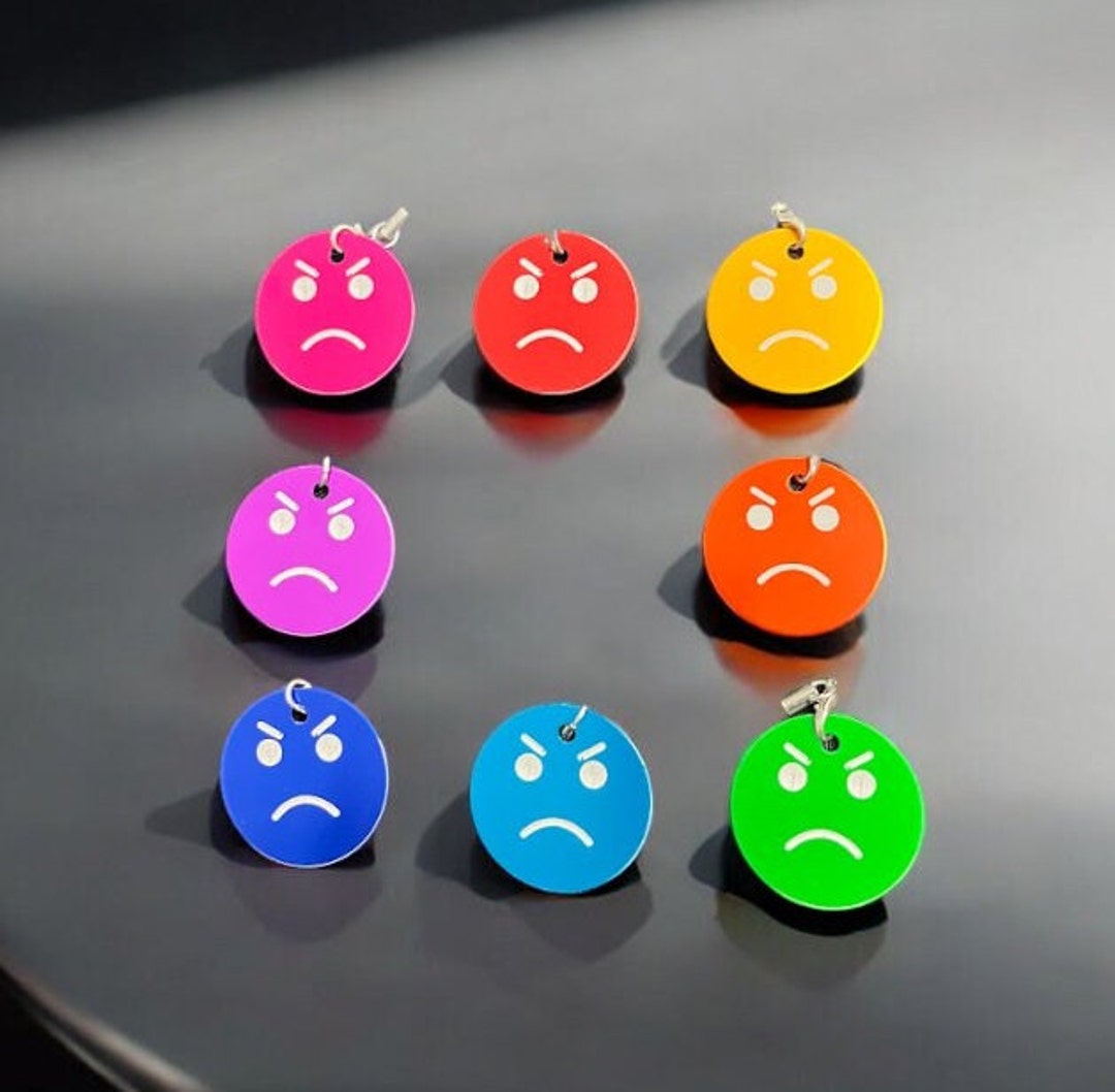 Angry Face Emoji Engraved Aluminum Round Tag. Double Sided. Keychain ...