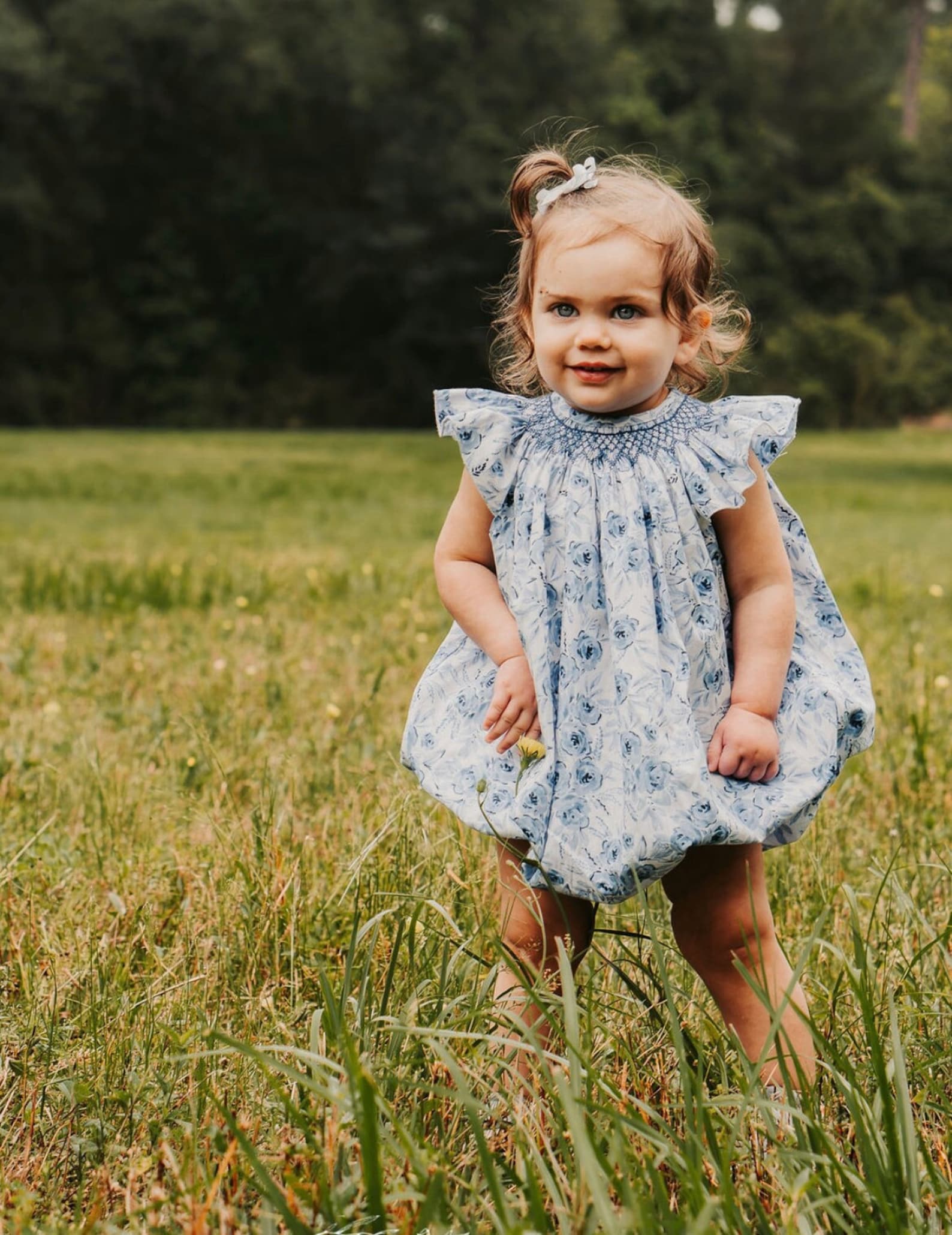 Blue Floral - Baby Girl Smocked - Bishop Bubble - Etsy