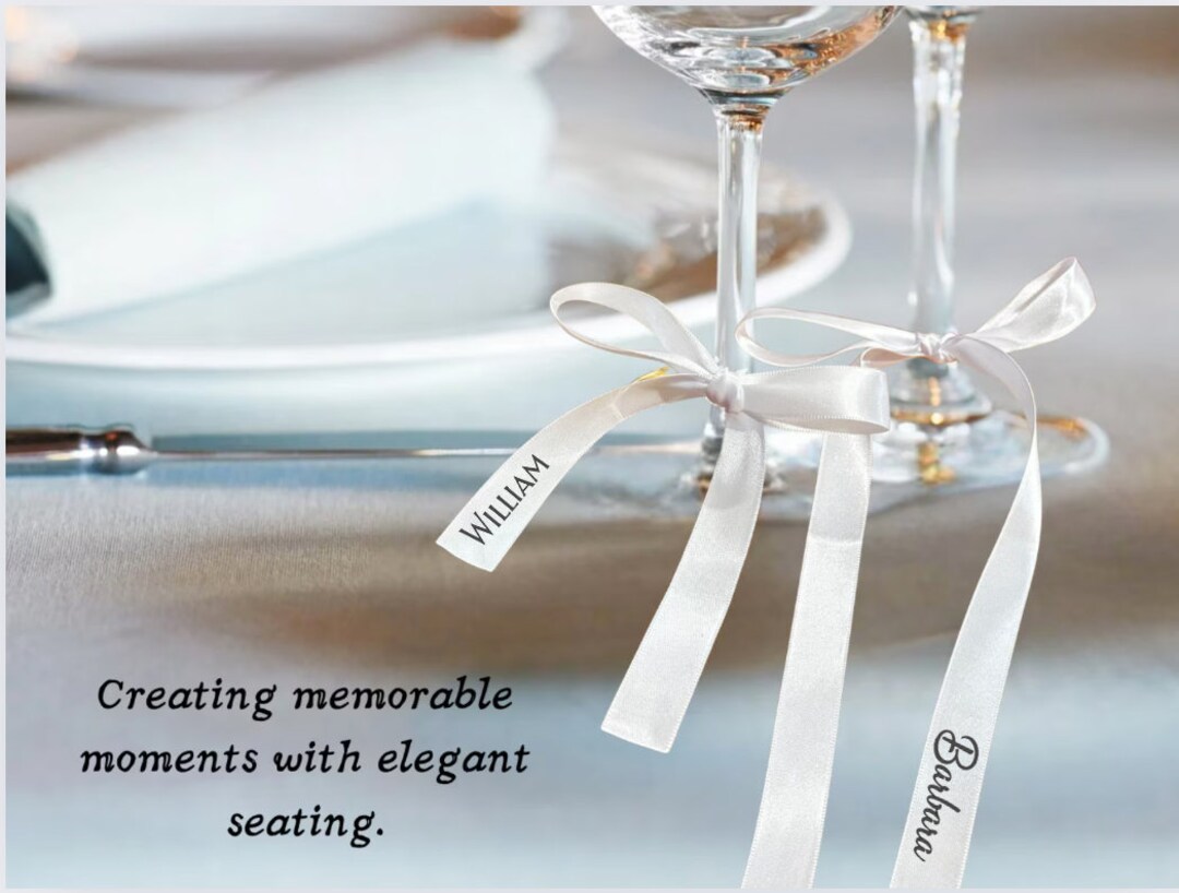 White Name Cards Place Cards, Customizable Satin, Ribbon Place Card ...