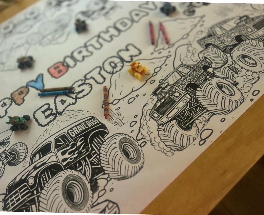 Giant Coloring Poster Personalized, Monster Jam Table Cloth for ...