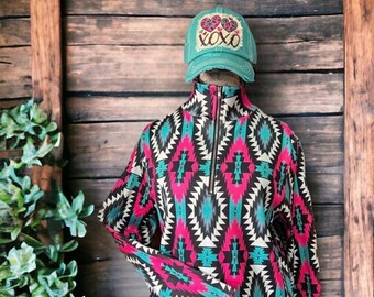 Aztec Western Pullover Oversized Aztec Print Jacket Kangaroo Pocket ...