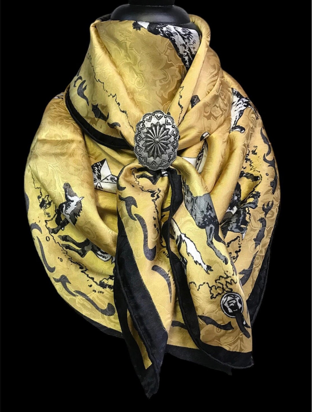 Silk Scarf Wild Rag Golden Mustang - Etsy