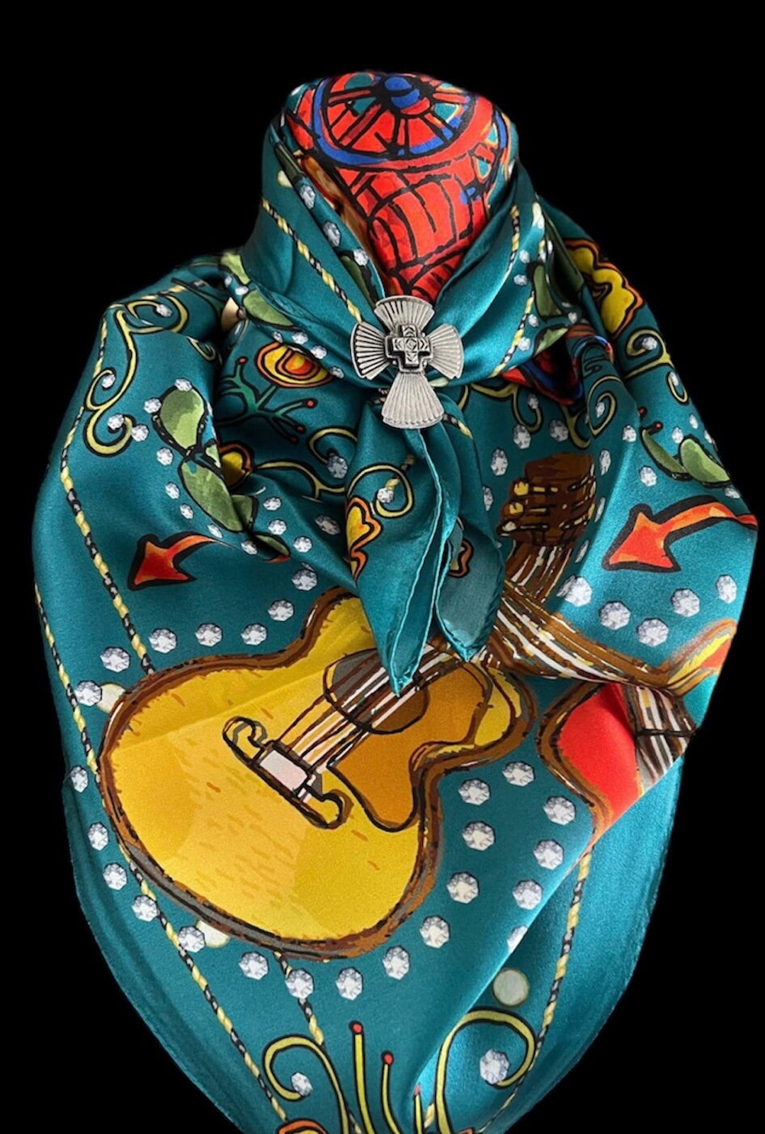 Silk Scarf Wild Rags Turquoise Guitar - Etsy