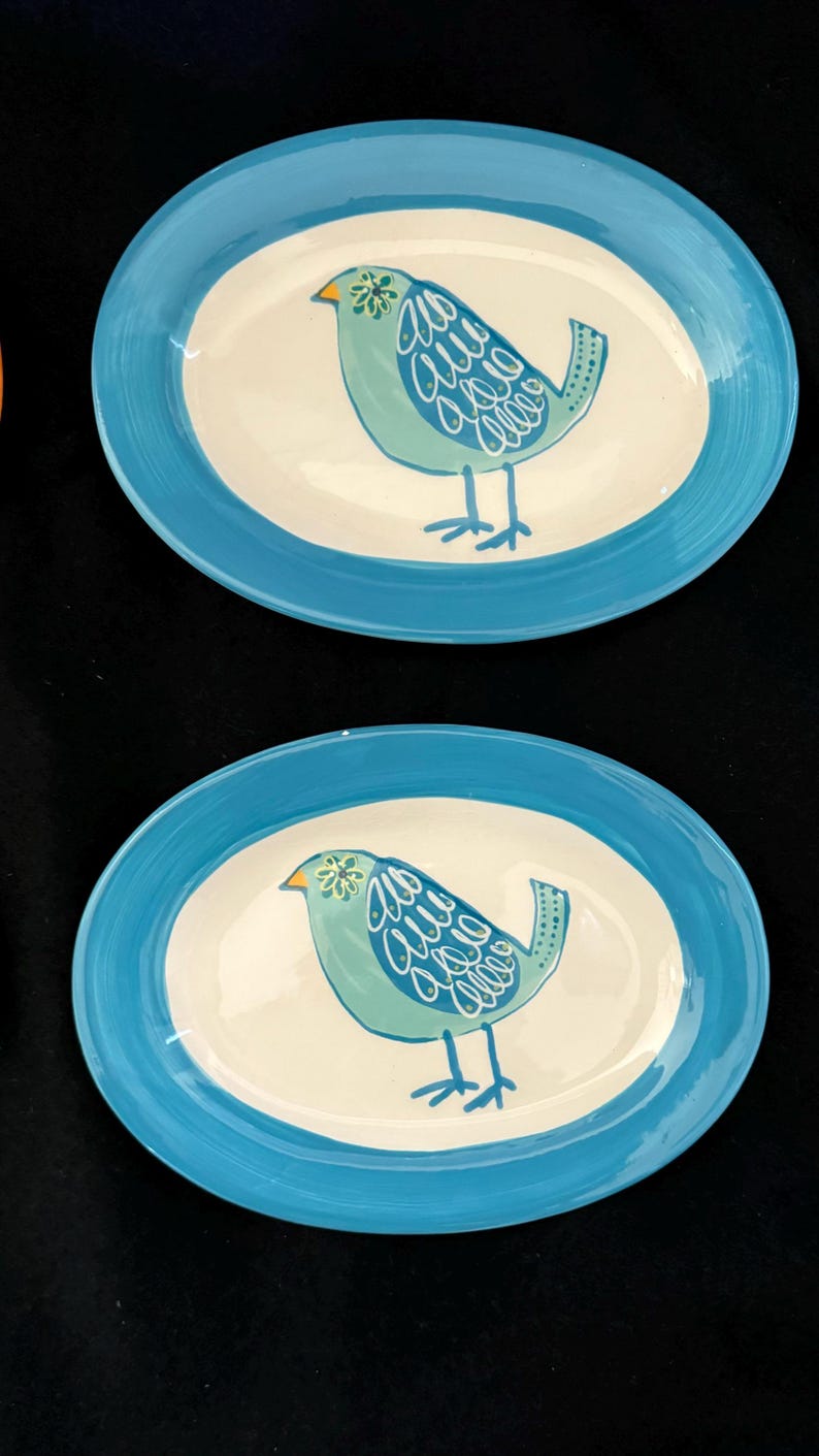 Set of 4 Ashland 7" Oval Plates With Bird Design, Unused. - Etsy